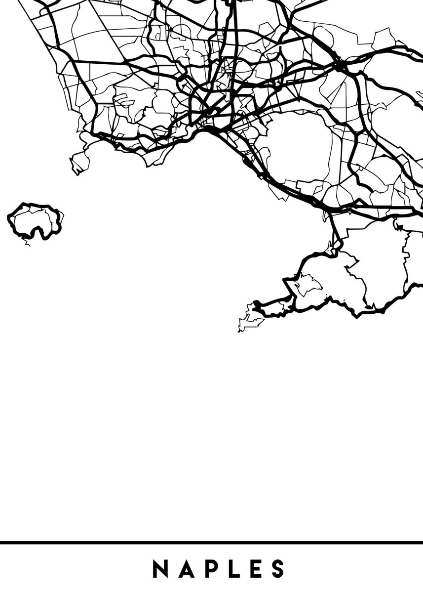 'Naples Map Italy Black' Poster by Emiliano Deificus | Displate