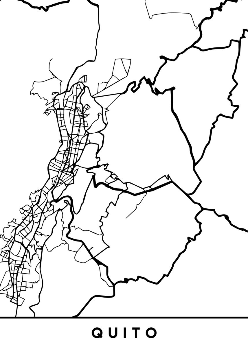 'Quito Map Ecuador Black' Poster, picture, metal print, paint by ...
