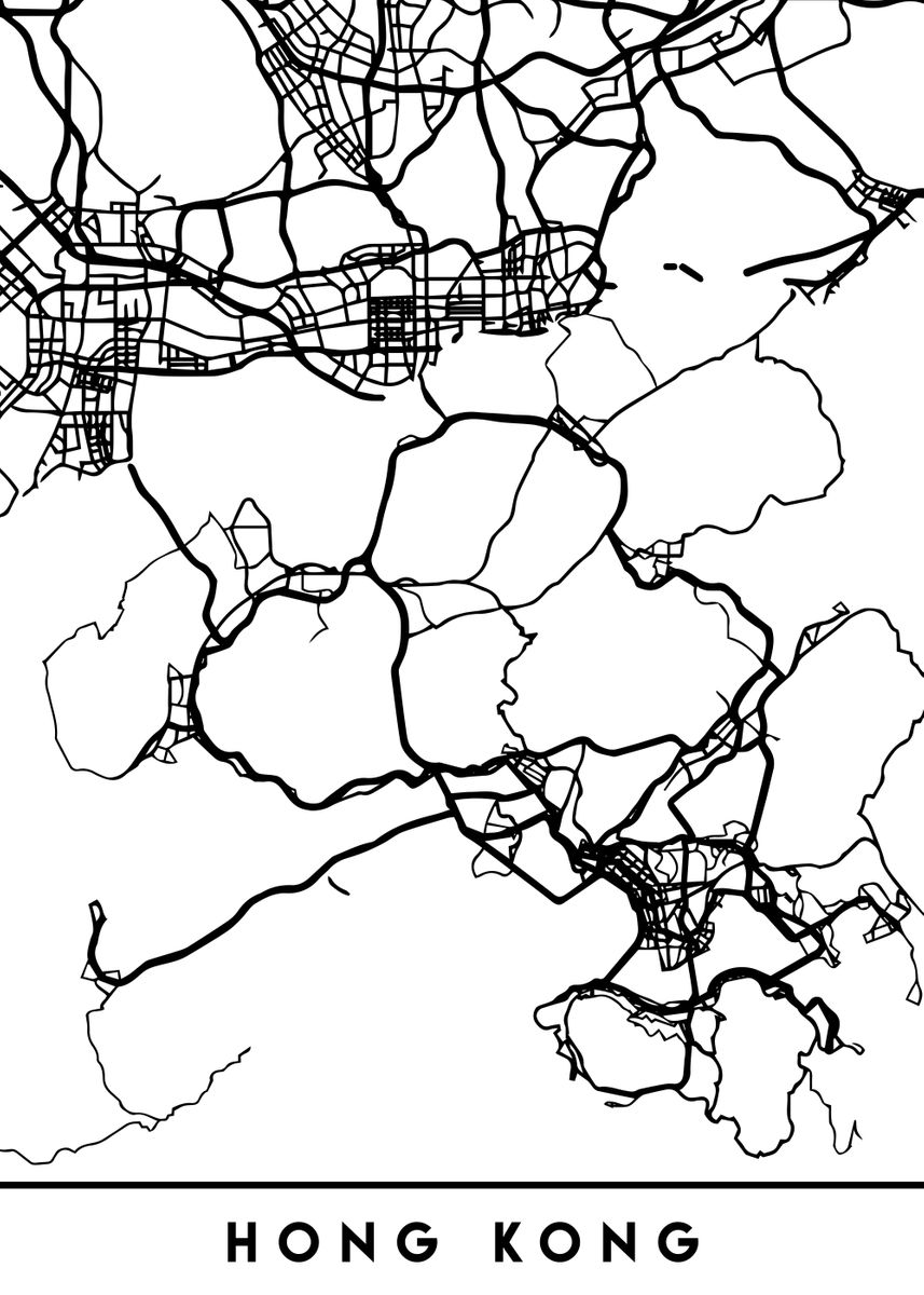 'Hong Kong Map Black' Poster, picture, metal print, paint by Emiliano ...