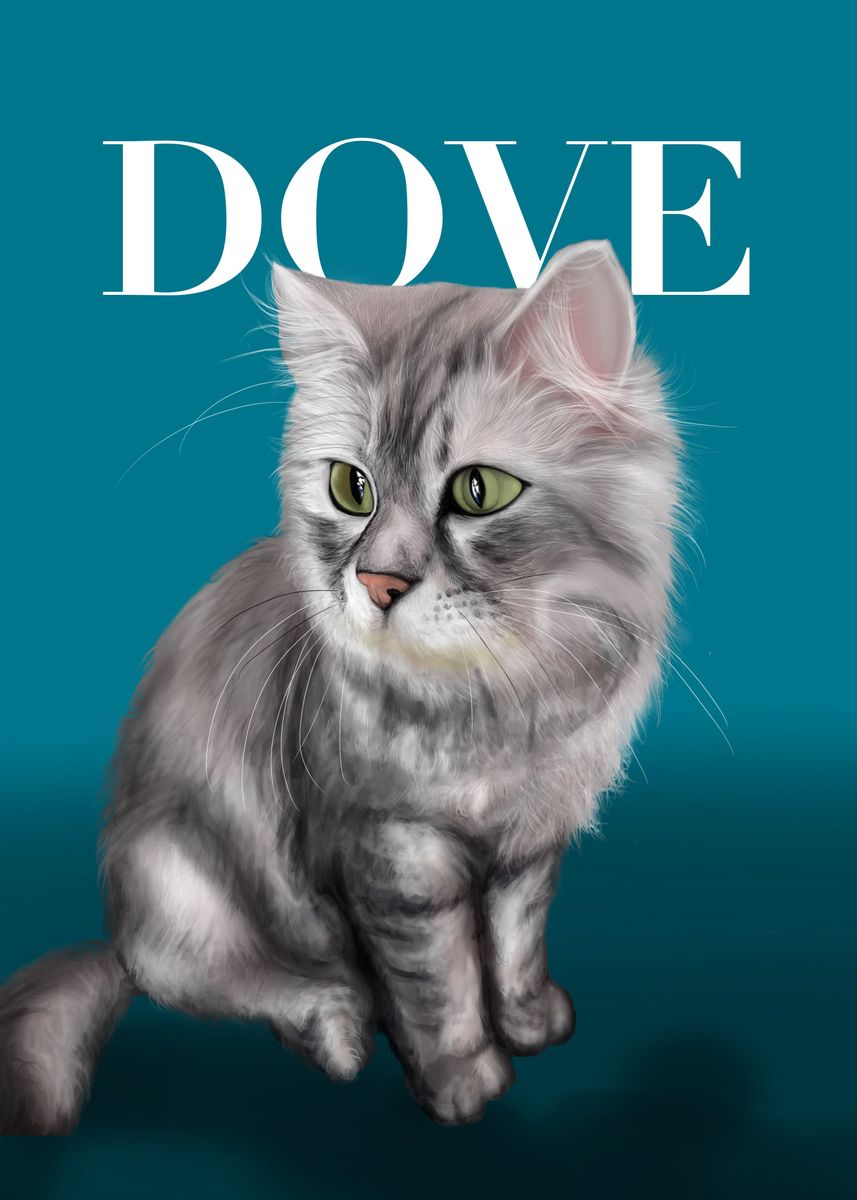 'Dove cat drawing' Poster, picture, metal print, paint by Atmosphere We ...