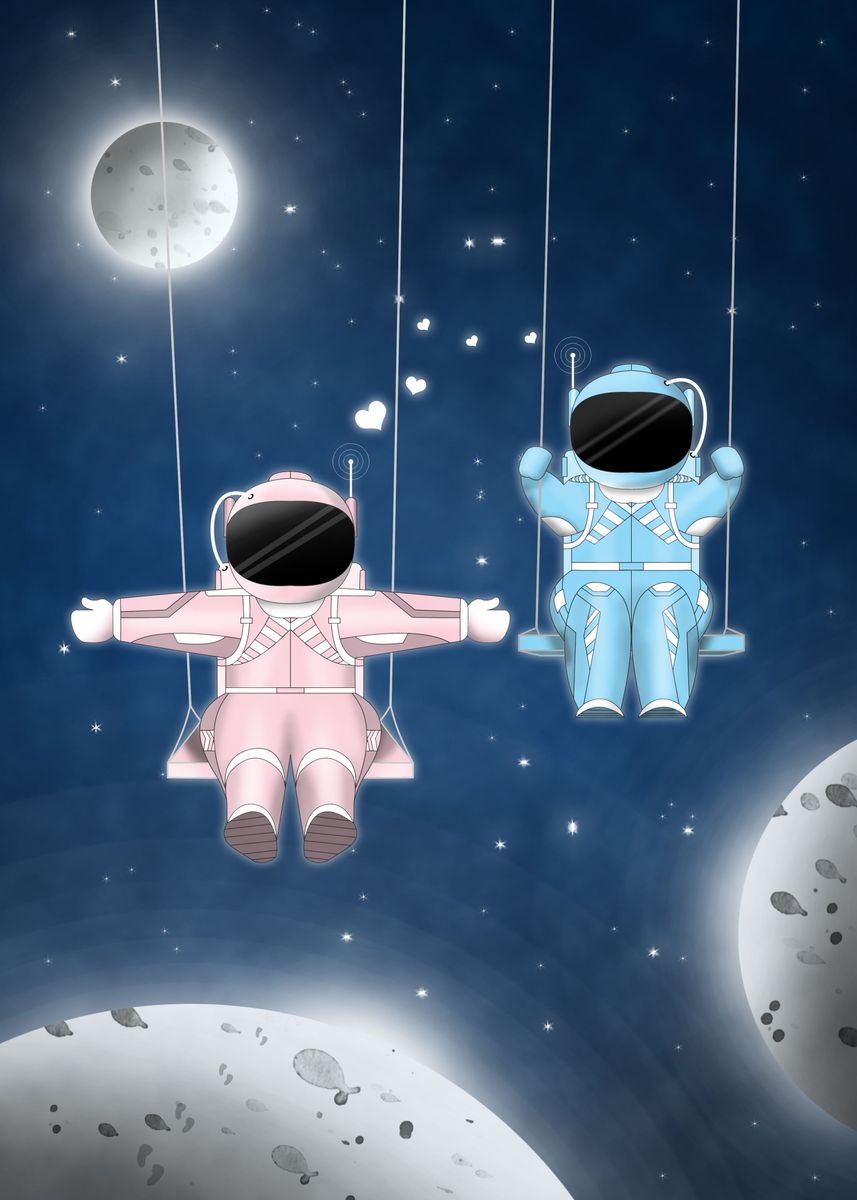 'romantic space' Poster, picture, metal print, paint by Izmo Scribbles ...
