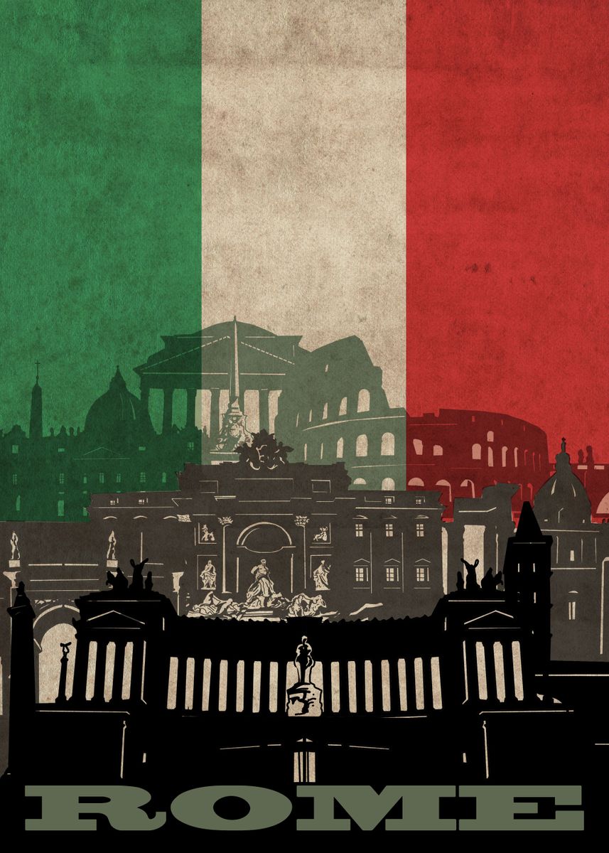 'rome city flag' Poster, picture, metal print, paint by Bekim Art ...