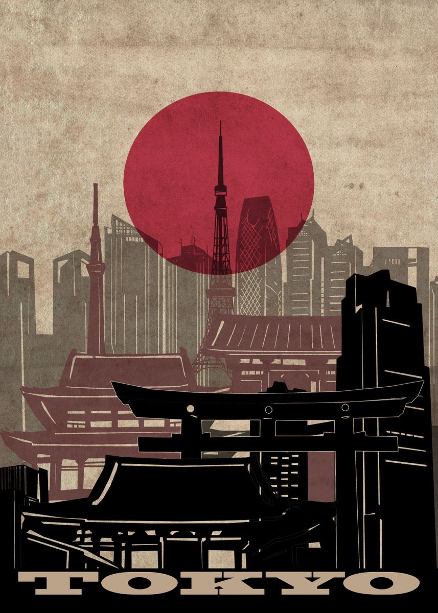 'tokyo city flag' Poster by Bekim Art | Displate