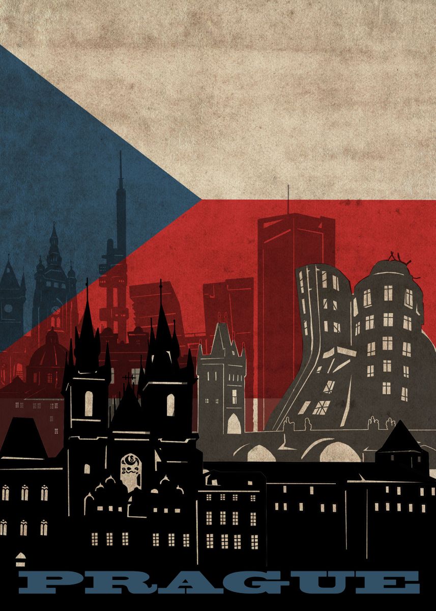 'prague city flag' Poster by Bekim Art | Displate