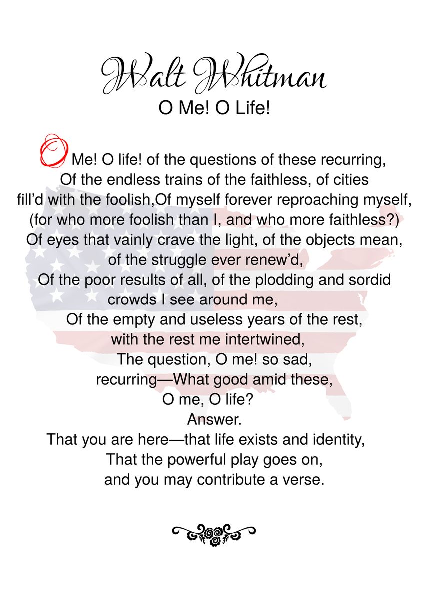 'Walt Whitman O Me O Life' Poster, picture, metal print, paint by Art ...