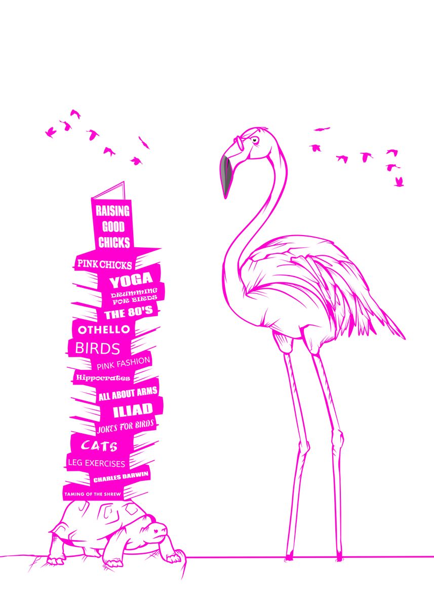 'Flamingo Reading' Poster, picture, metal print, paint by mailbox disco ...