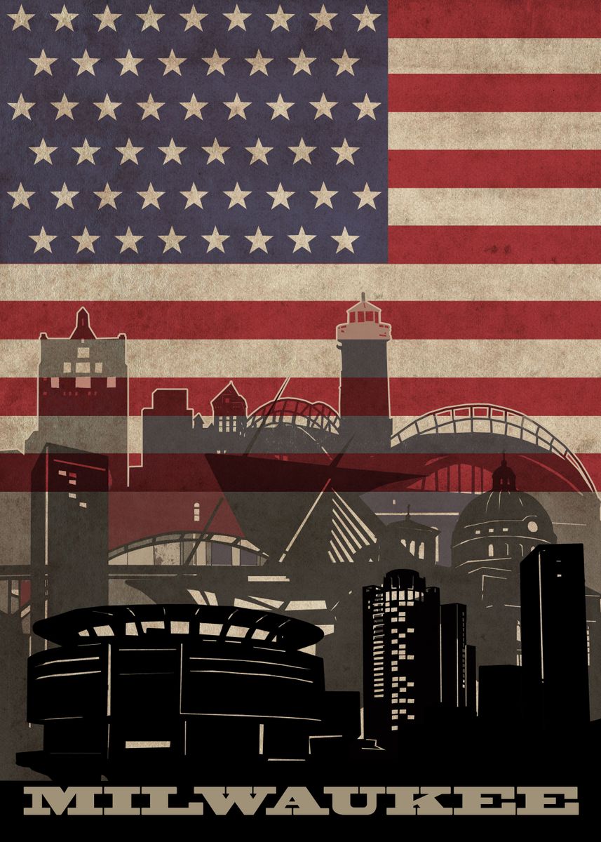 'milwaukee city flag' Poster, picture, metal print, paint by Bekim Art ...