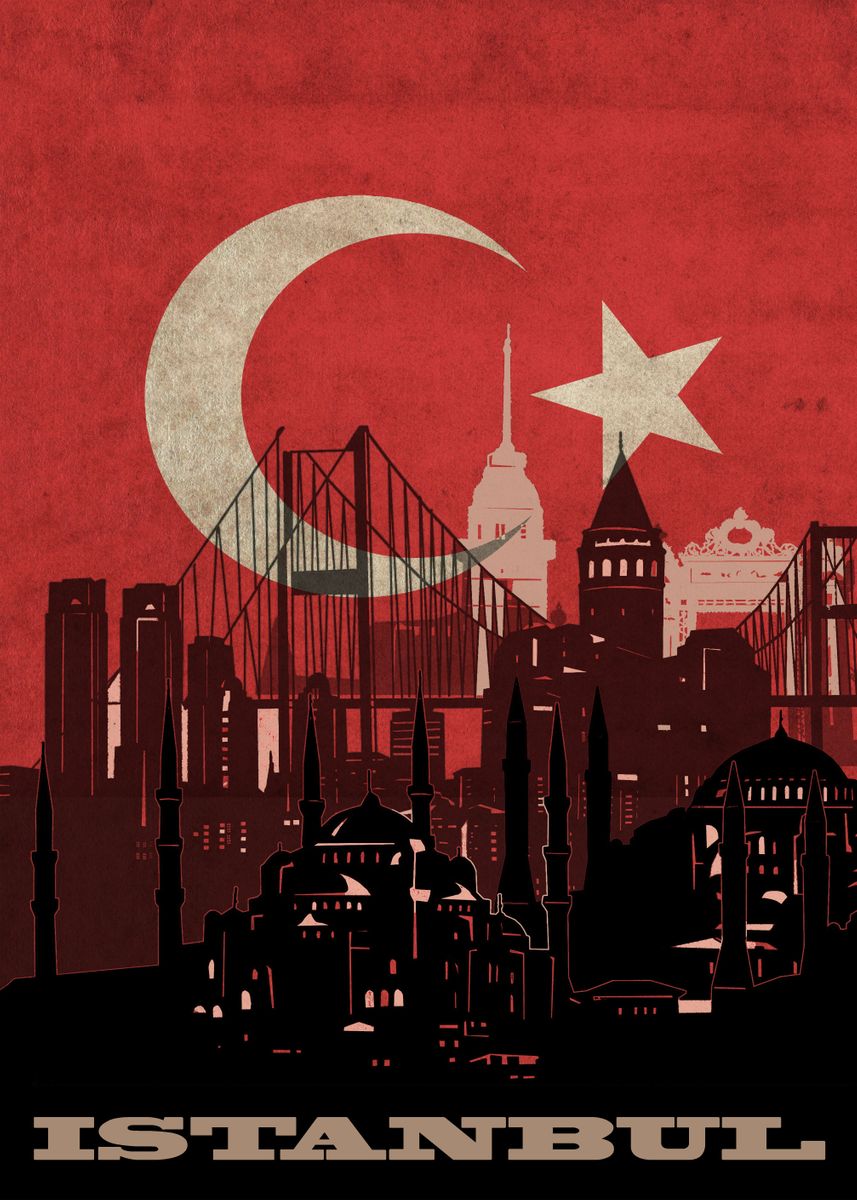 'istanbul city flag' Poster, picture, metal print, paint by Bekim Art ...