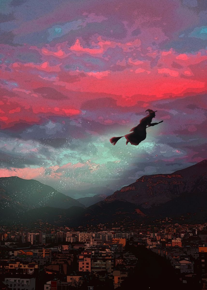 'Witch flying' Poster, picture, metal print, paint by Sindi Fatkoja ...
