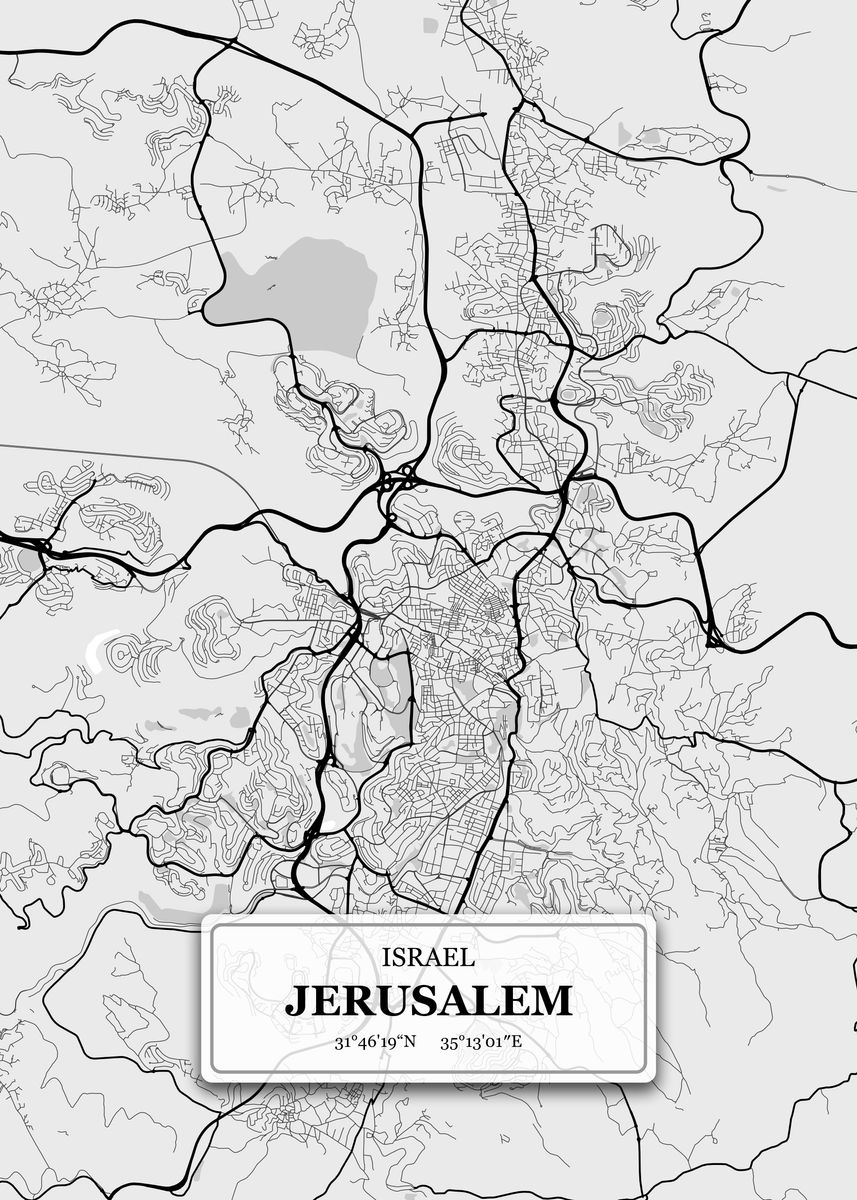 'Jerusalem Israel City Map ' Poster, picture, metal print, paint by ...