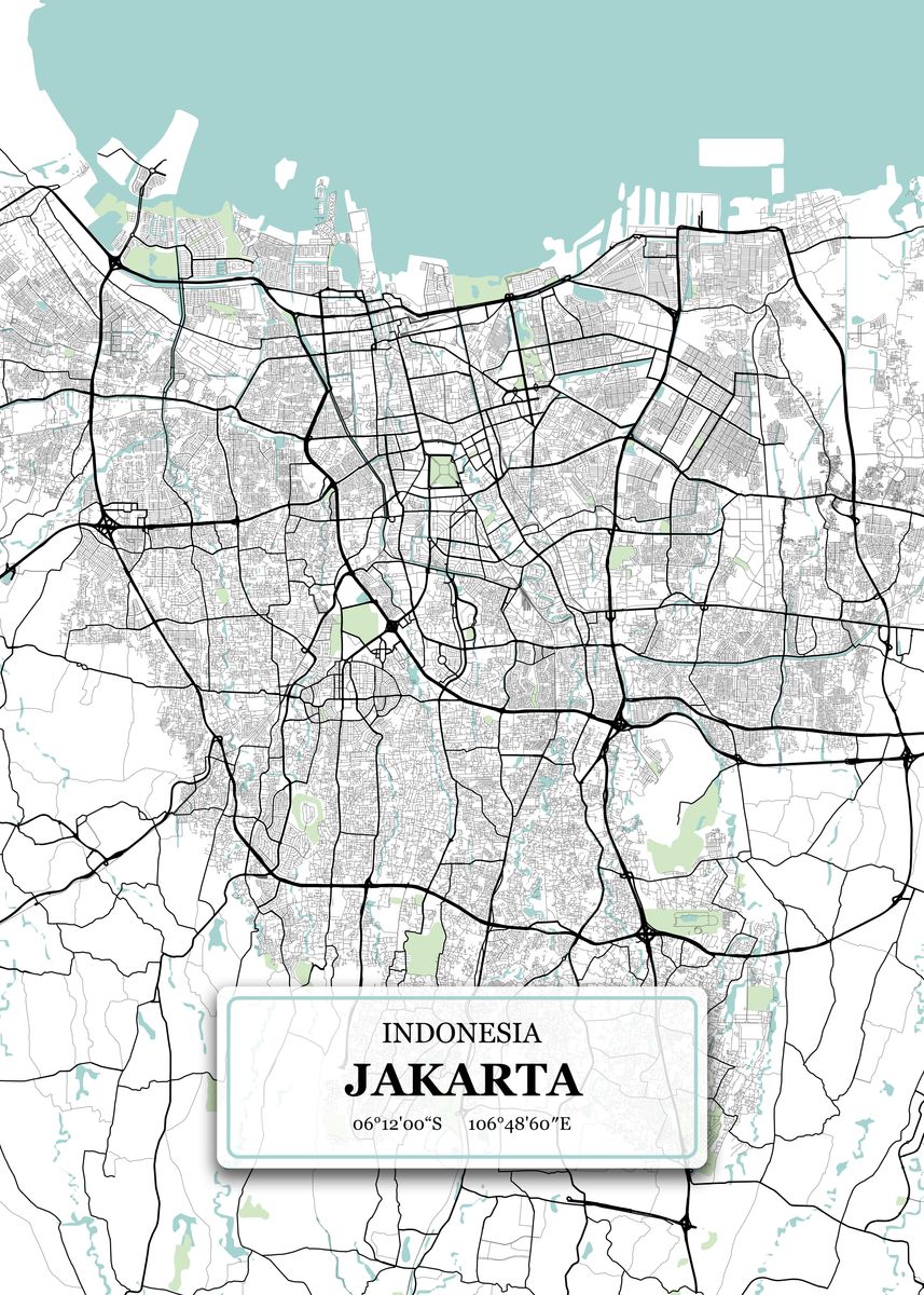 'Jakarta Indonesia City Map' Poster, picture, metal print, paint by ...