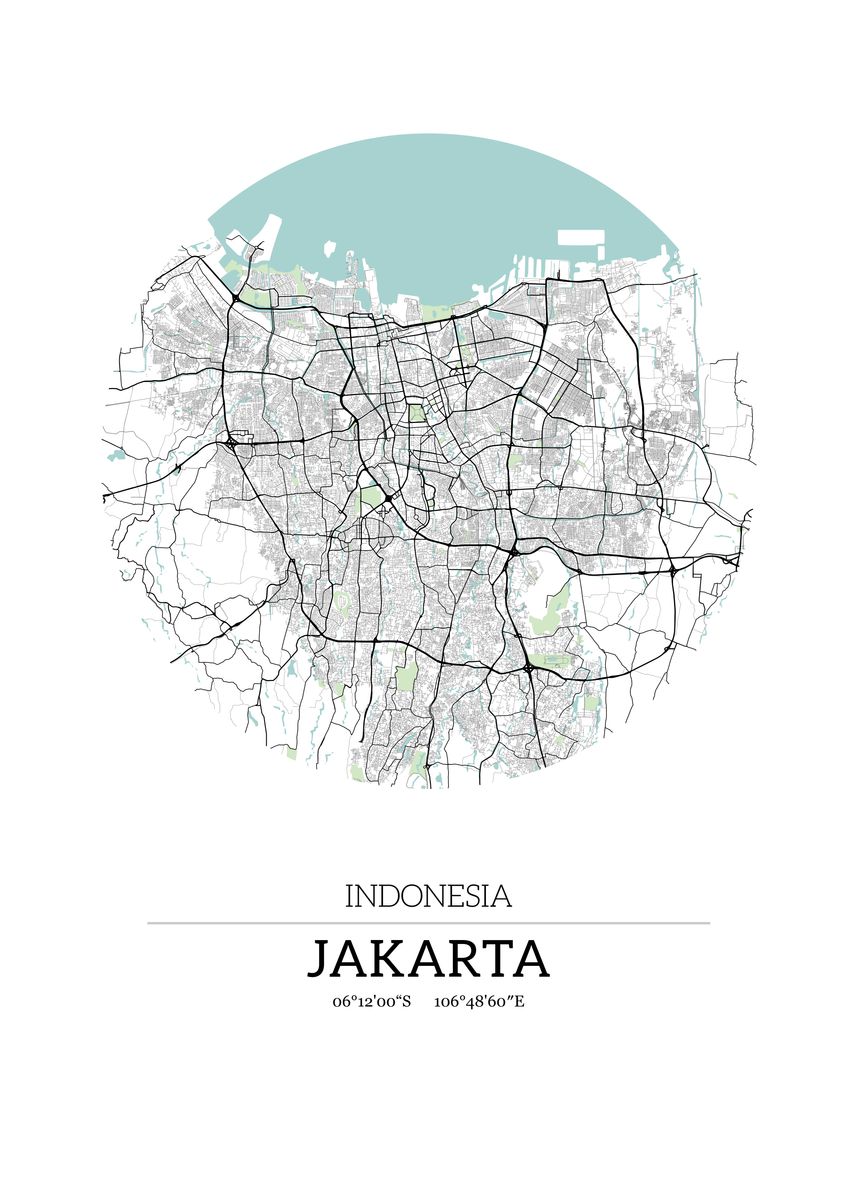'Jakarta Indonesia City Map' Poster, picture, metal print, paint by ...