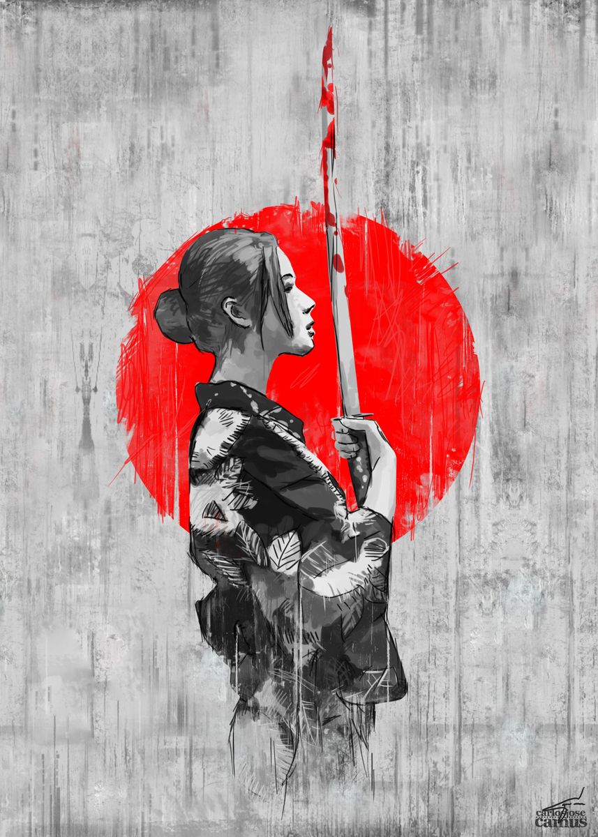 'Samurai Girl v2' Poster, picture, metal print, paint by Musenyo | Displate