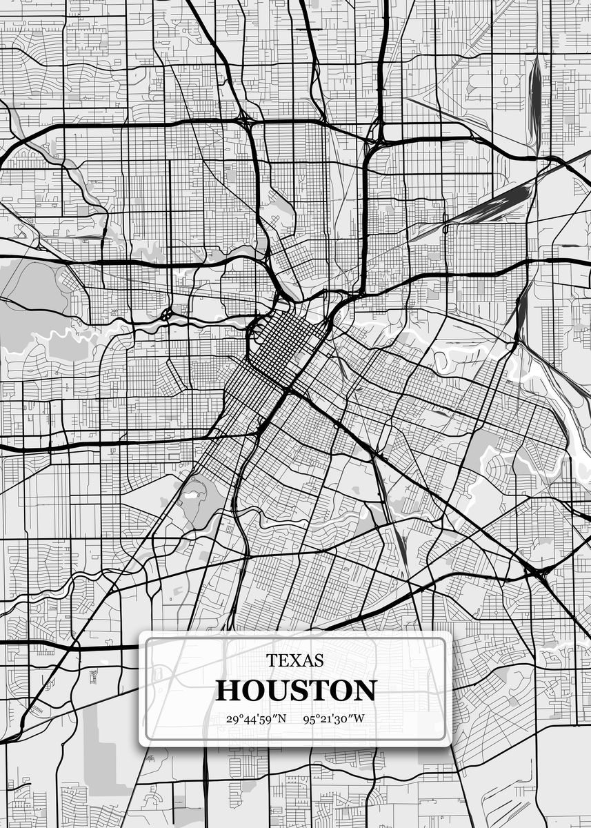 'Houston Texas City Map ' Poster, picture, metal print, paint by Dany ...