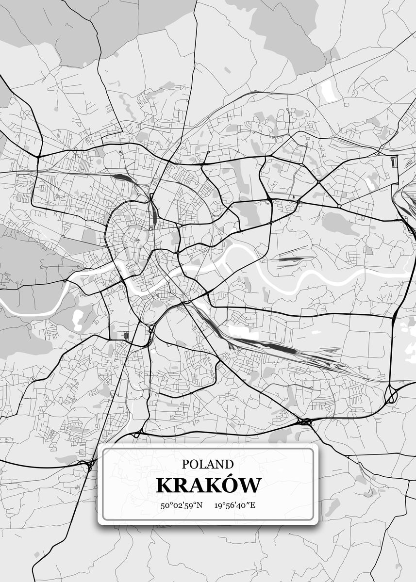 'Krakow Poland City Map wit' Poster, picture, metal print, paint by ...