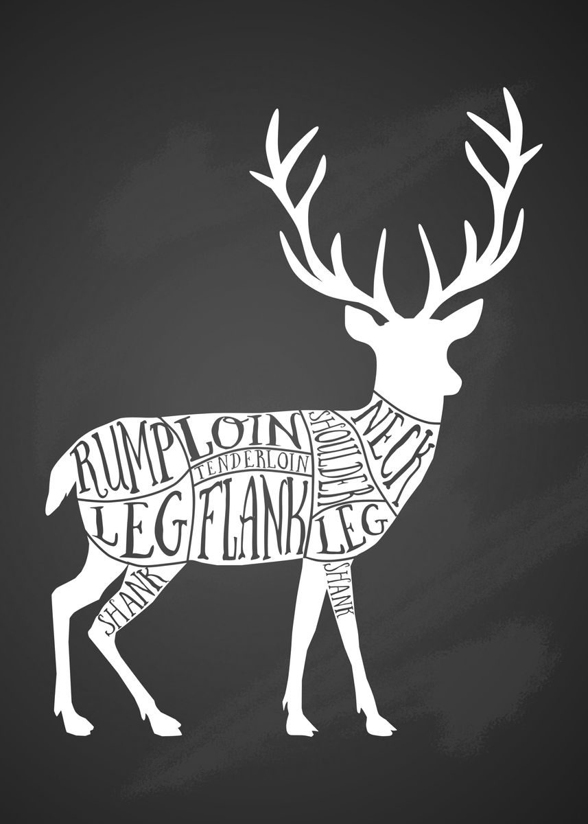 'Elk deer tag butcher art' Poster, picture, metal print, paint by ...
