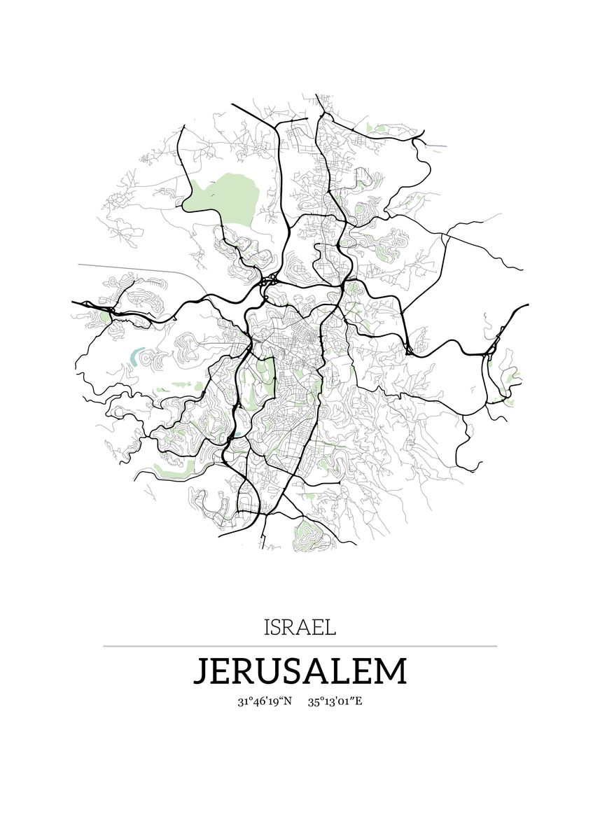 'Jerusalem Israel City Map ' Poster, picture, metal print, paint by ...