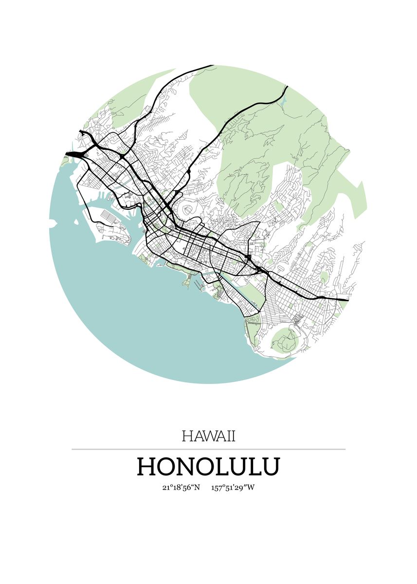 'Honolulu Hawaii City Map ' Poster, picture, metal print, paint by Dany ...