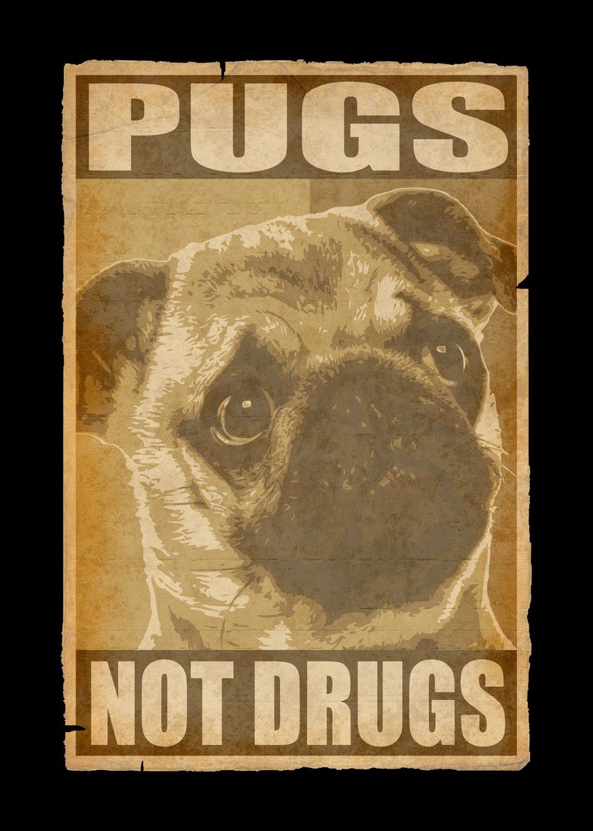 'Pugs Not Drugs Vintage' Poster by Filip Hellman | Displate