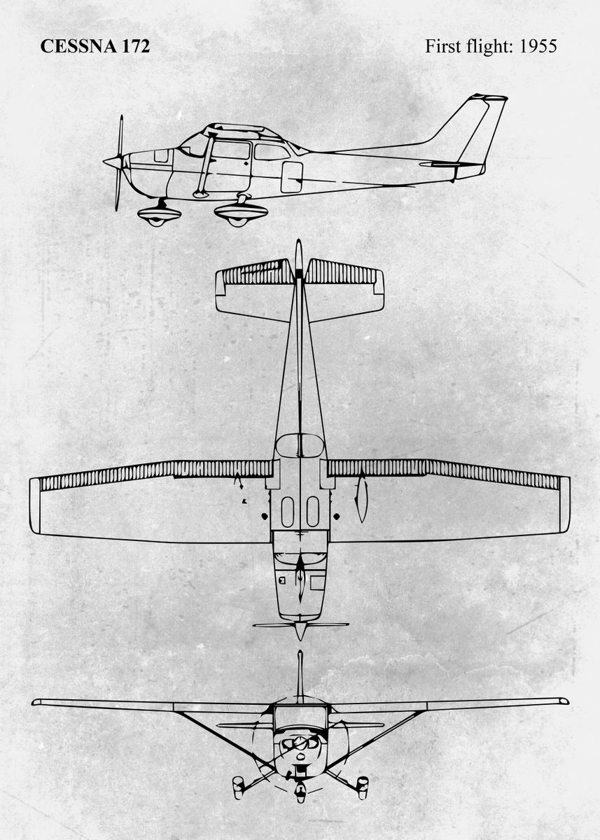 'Cessna 172 Airplane bluepr' Poster, picture, metal print, paint by ...