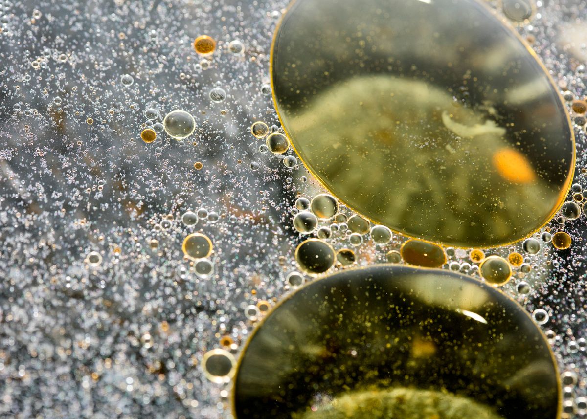'Oil bubbles on water macro' Poster by BakalaeroZz Photography | Displate
