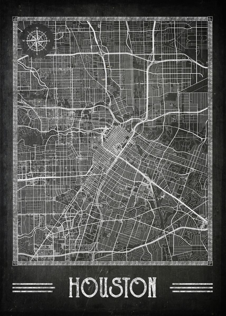 'Houston chalkboard map' Poster, picture, metal print, paint by Yak Yak ...