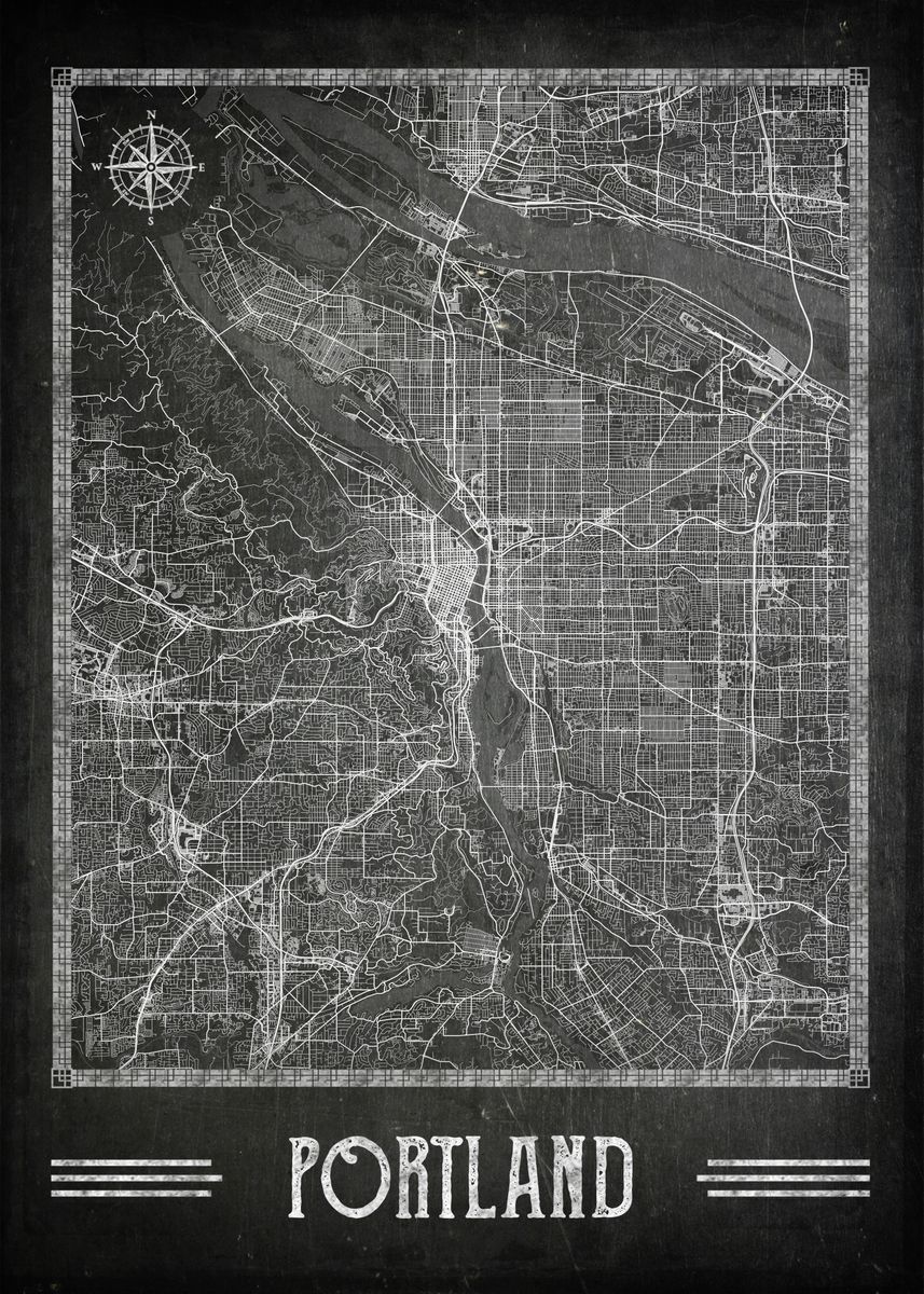 'Portland chalkboard map' Poster, picture, metal print, paint by Yak ...