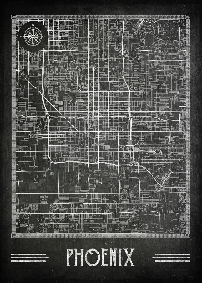 'Phoenix chalkboard map' Poster, picture, metal print, paint by Yak Yak ...