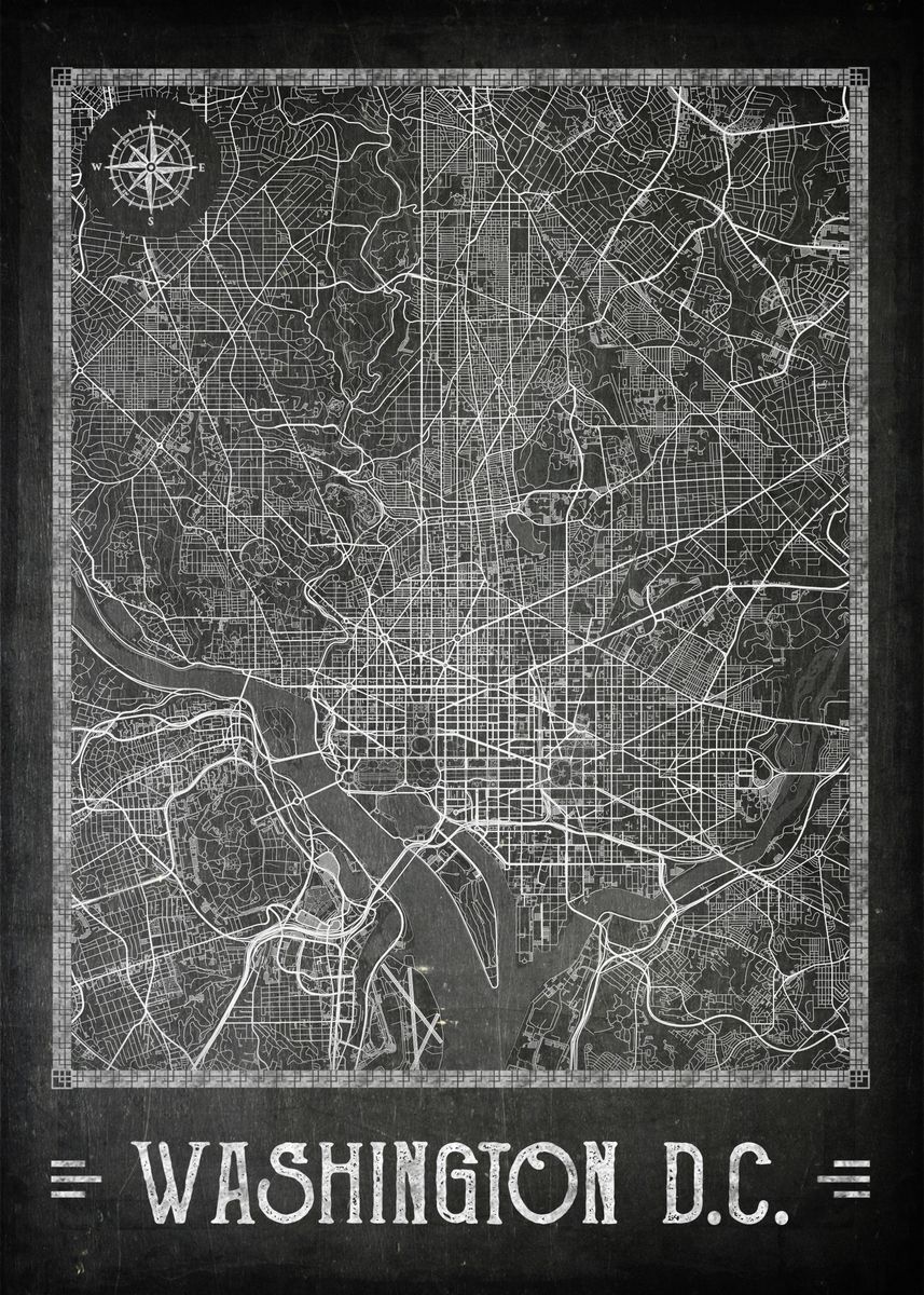 'Washington DC map' Poster, picture, metal print, paint by Yak Yak ...