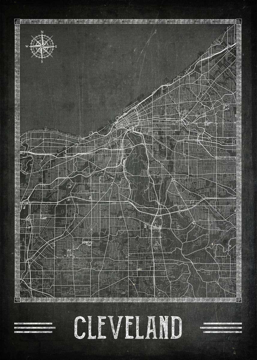'Cleveland chalkboard map' Poster, picture, metal print, paint by Yak ...