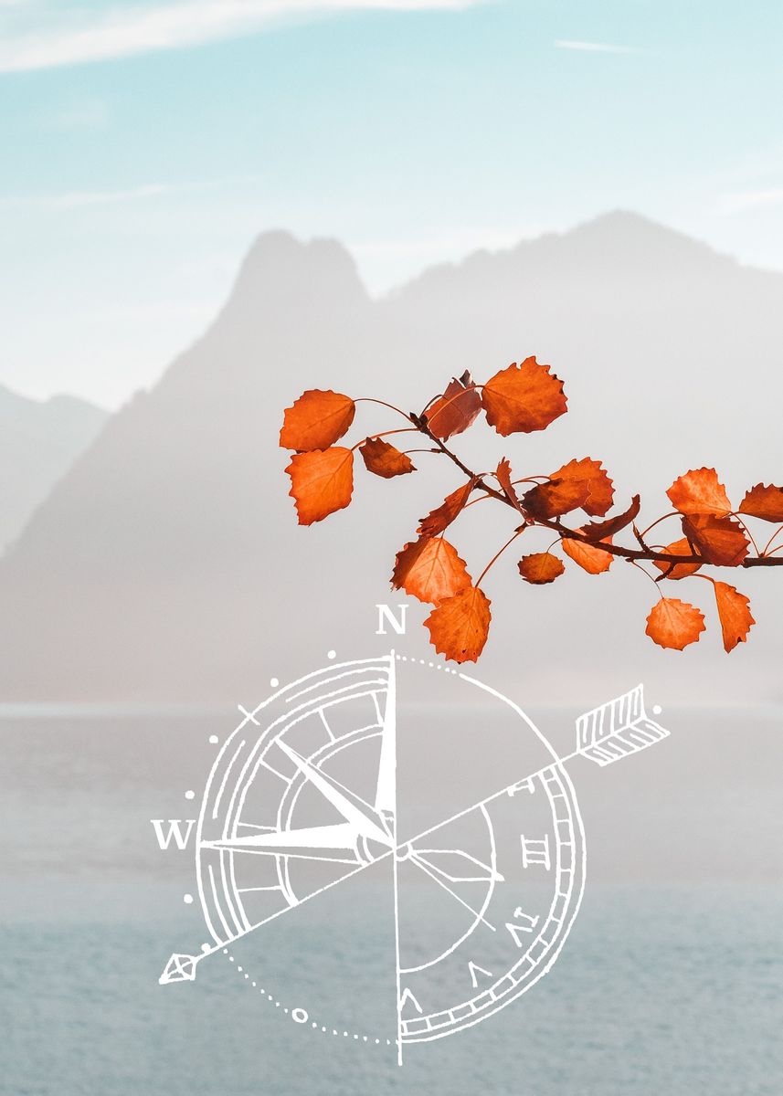 'autumn leaves compass' Poster, picture, metal print, paint by ...