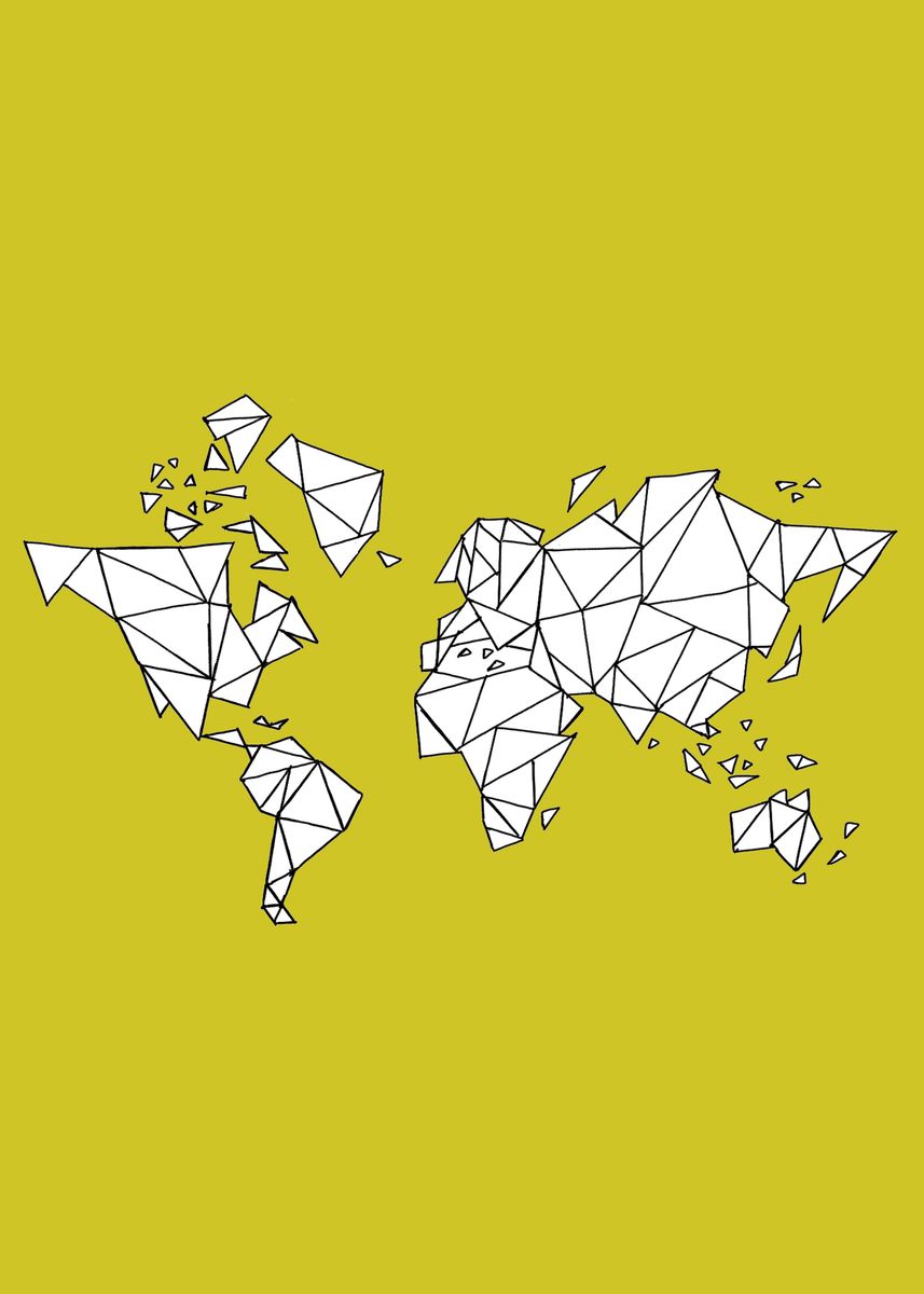 'world map yellow' Poster, picture, metal print, paint by JMdrawings ...