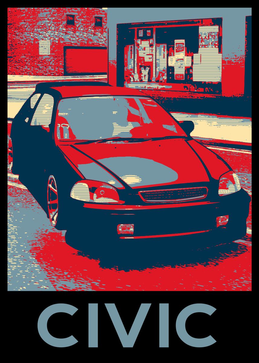 'Civic EK9 VTEC Front 2' Poster, picture, metal print, paint by NoMans ...