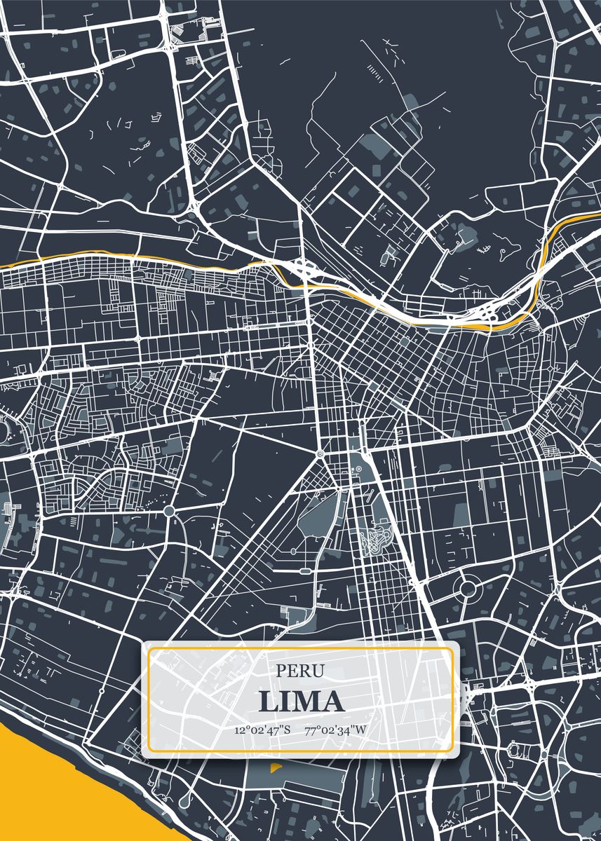 'Lima Peru City Map ' Poster, picture, metal print, paint by Dany ...