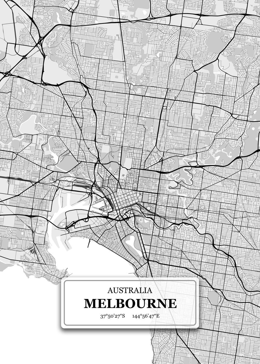 'Melbourne City Map' Poster, picture, metal print, paint by Dany | Displate