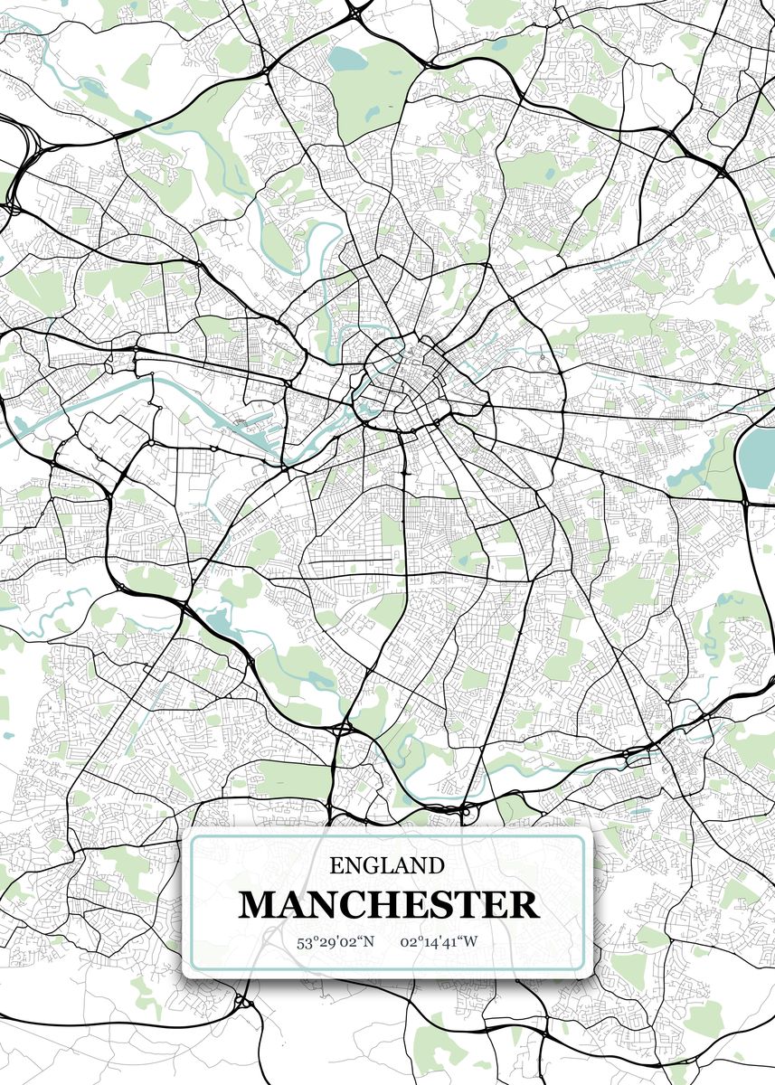 'Manchester City Map' Poster, picture, metal print, paint by Dany ...