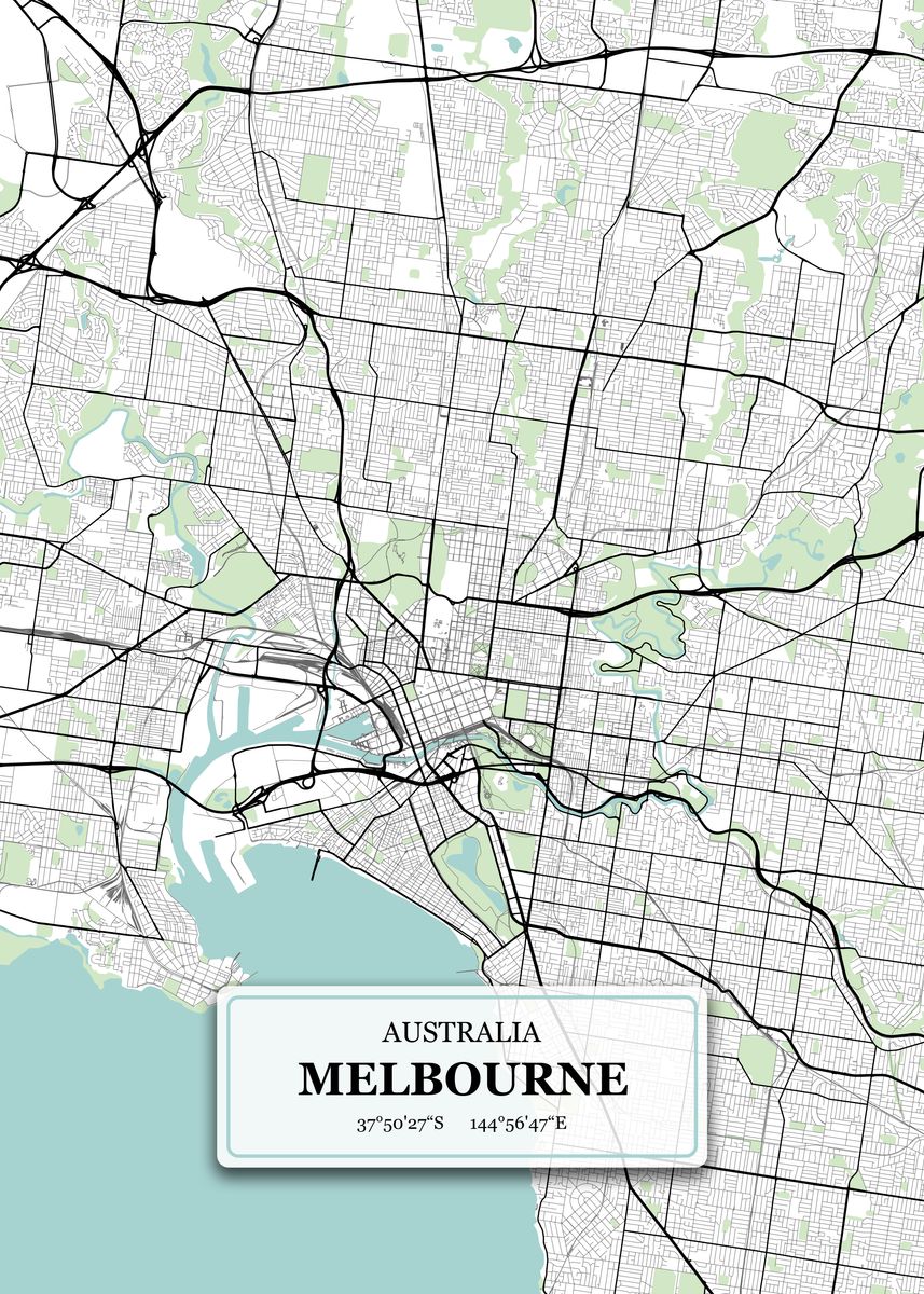 'Melbourne City Map' Poster by Dany | Displate