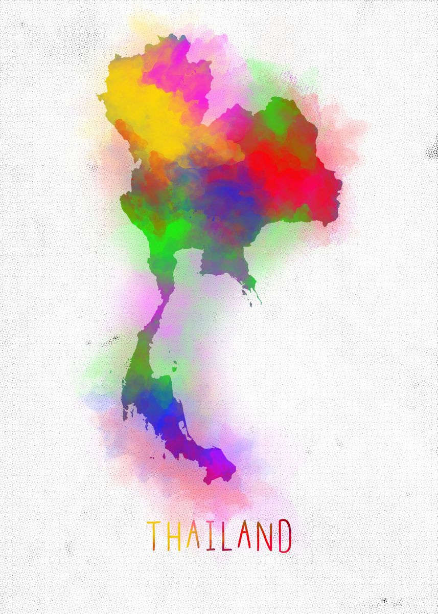 'Thailand Watercolor Map' Poster, picture, metal print, paint by Future ...