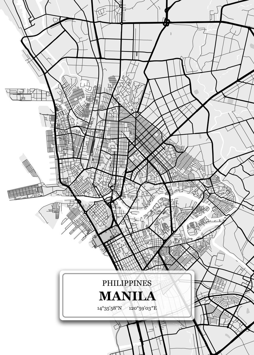 'Manila City Map' Poster, picture, metal print, paint by Dany | Displate
