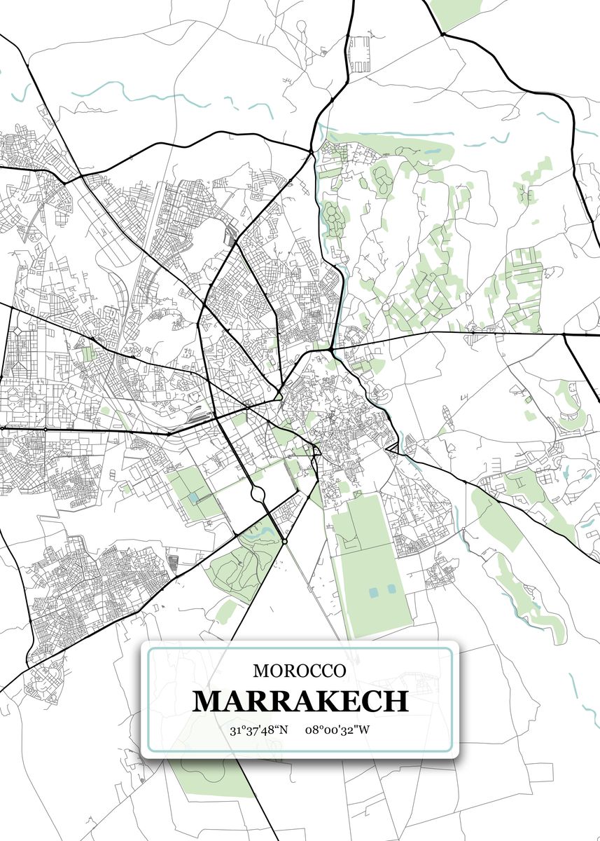 'Marrakech Morocco City Map' Poster, picture, metal print, paint by ...