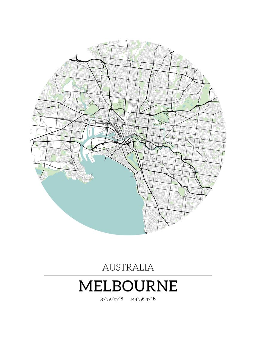 'Melbourne City Map' Poster, picture, metal print, paint by Dany | Displate