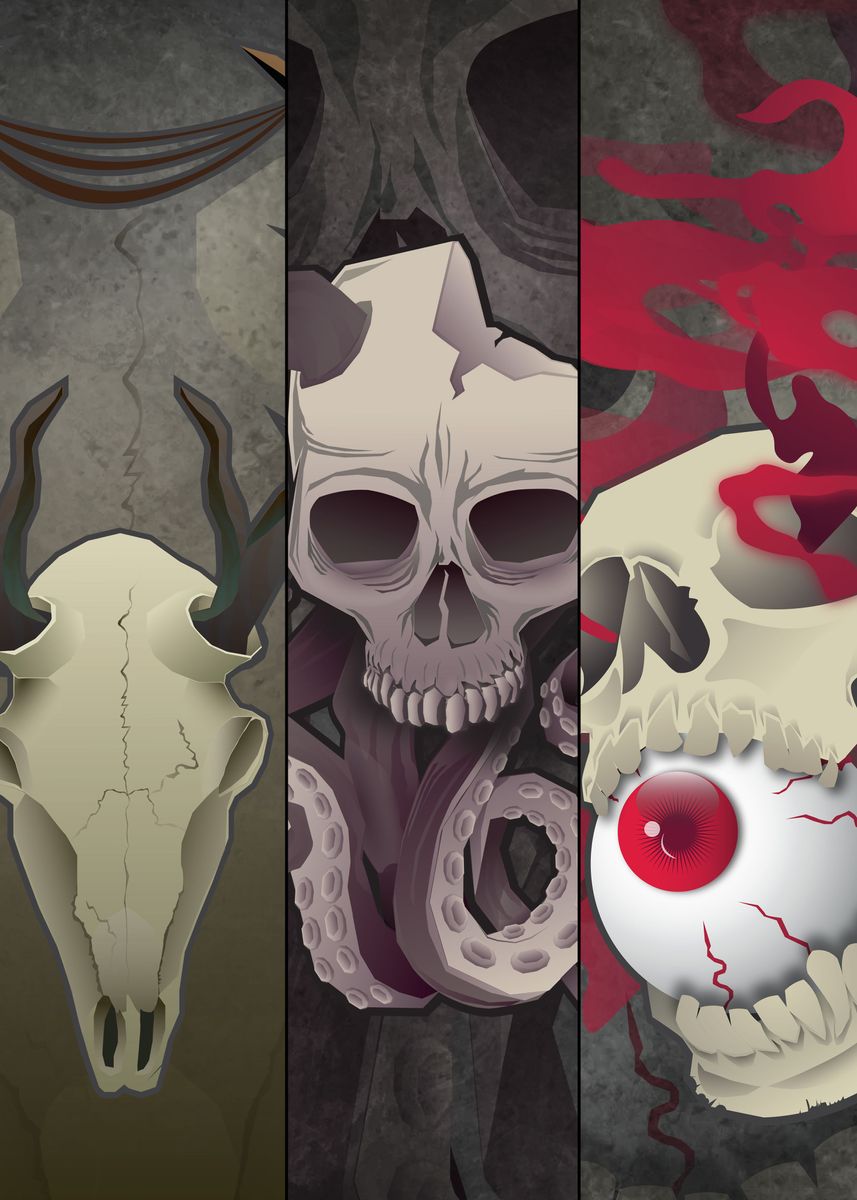 'triple skull' Poster, picture, metal print, paint by Trebor Laskowski ...