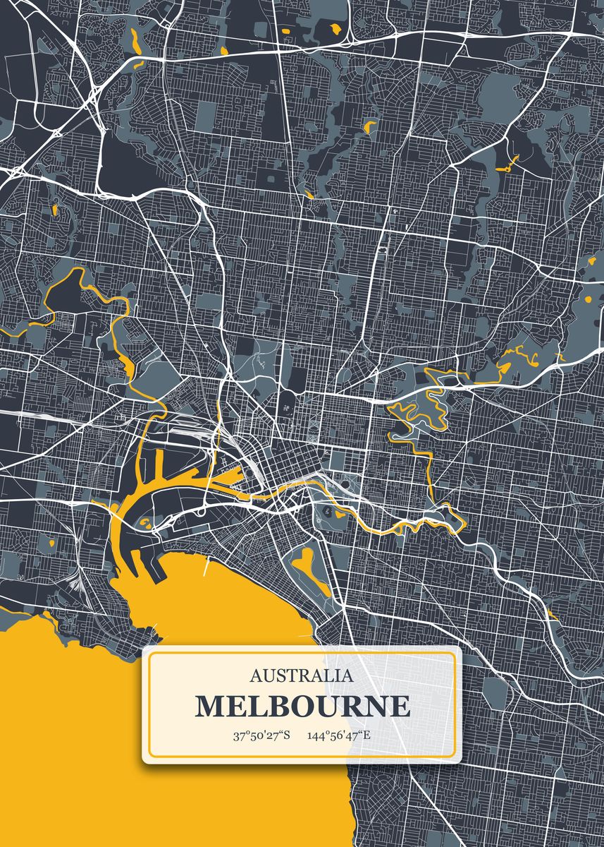'Melbourne City Map' Poster by Dany | Displate