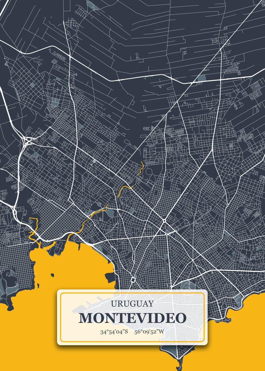 'Montevideo City Map' Poster, picture, metal print, paint by Dany ...