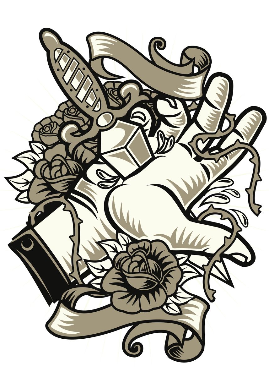 'Stabbed Hand' Poster, picture, metal print, paint by Long Shot | Displate