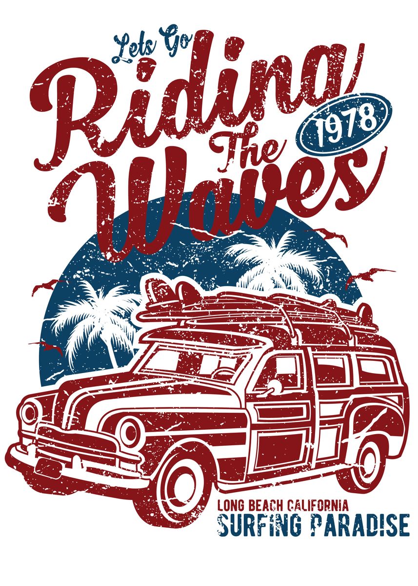 'Riding the waves' Poster, picture, metal print, paint by Long Shot ...