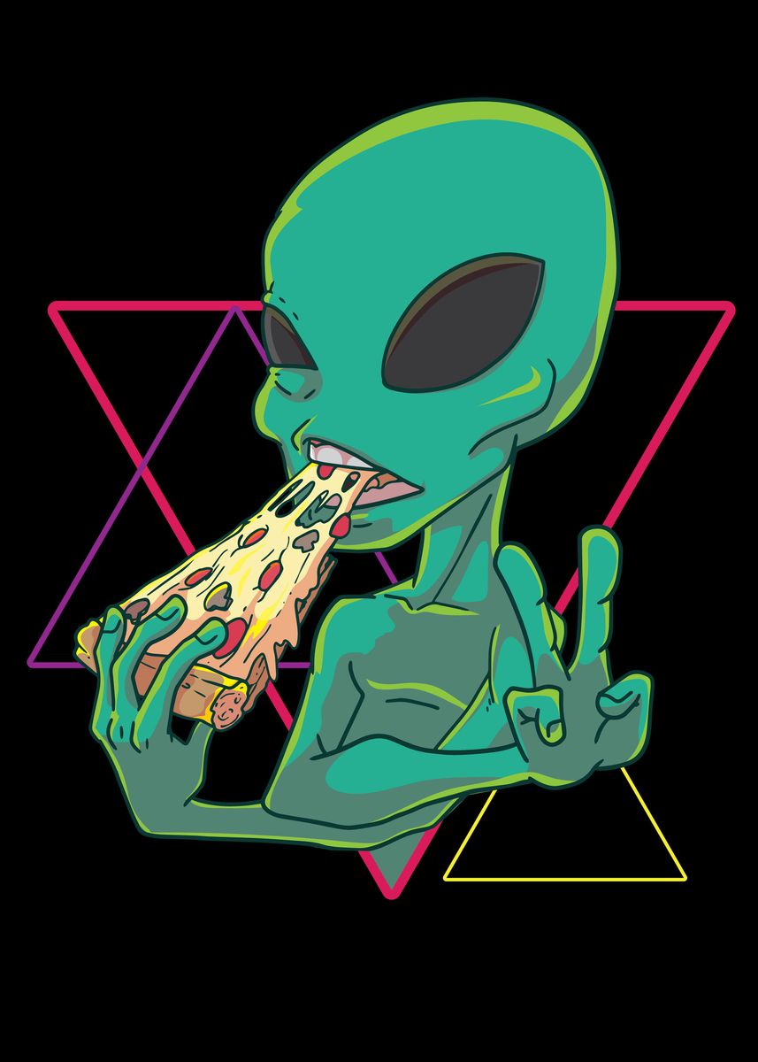 'Alien Pizza' Poster, picture, metal print, paint by Teecher Martin ...