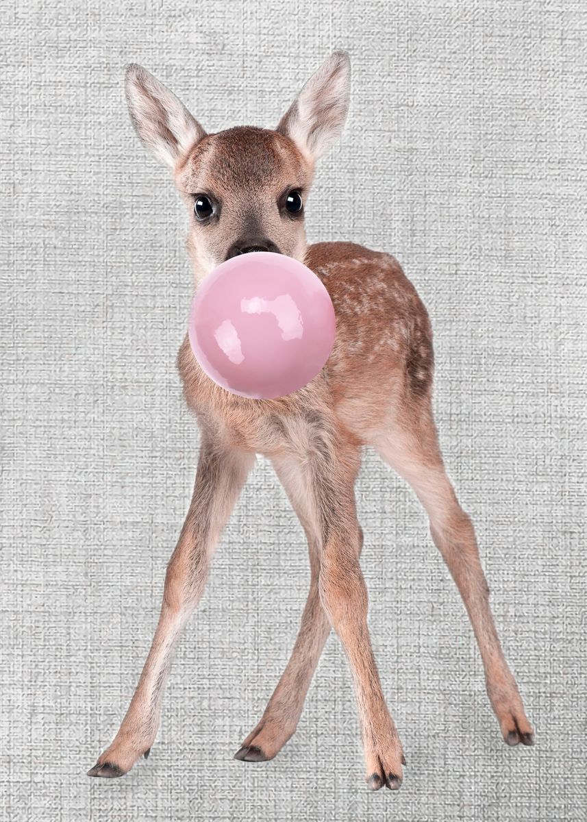 'baby Deer pink gum poster ' Poster, picture, metal print, paint by mk ...
