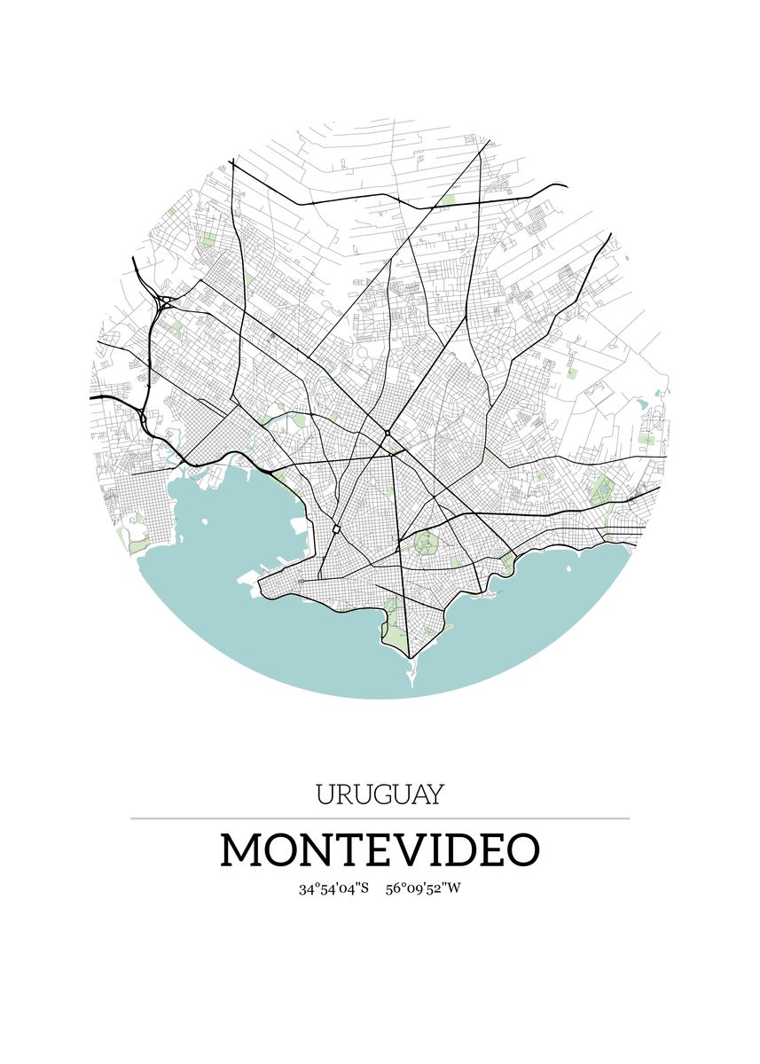 'Montevideo City Map' Poster, picture, metal print, paint by Dany ...