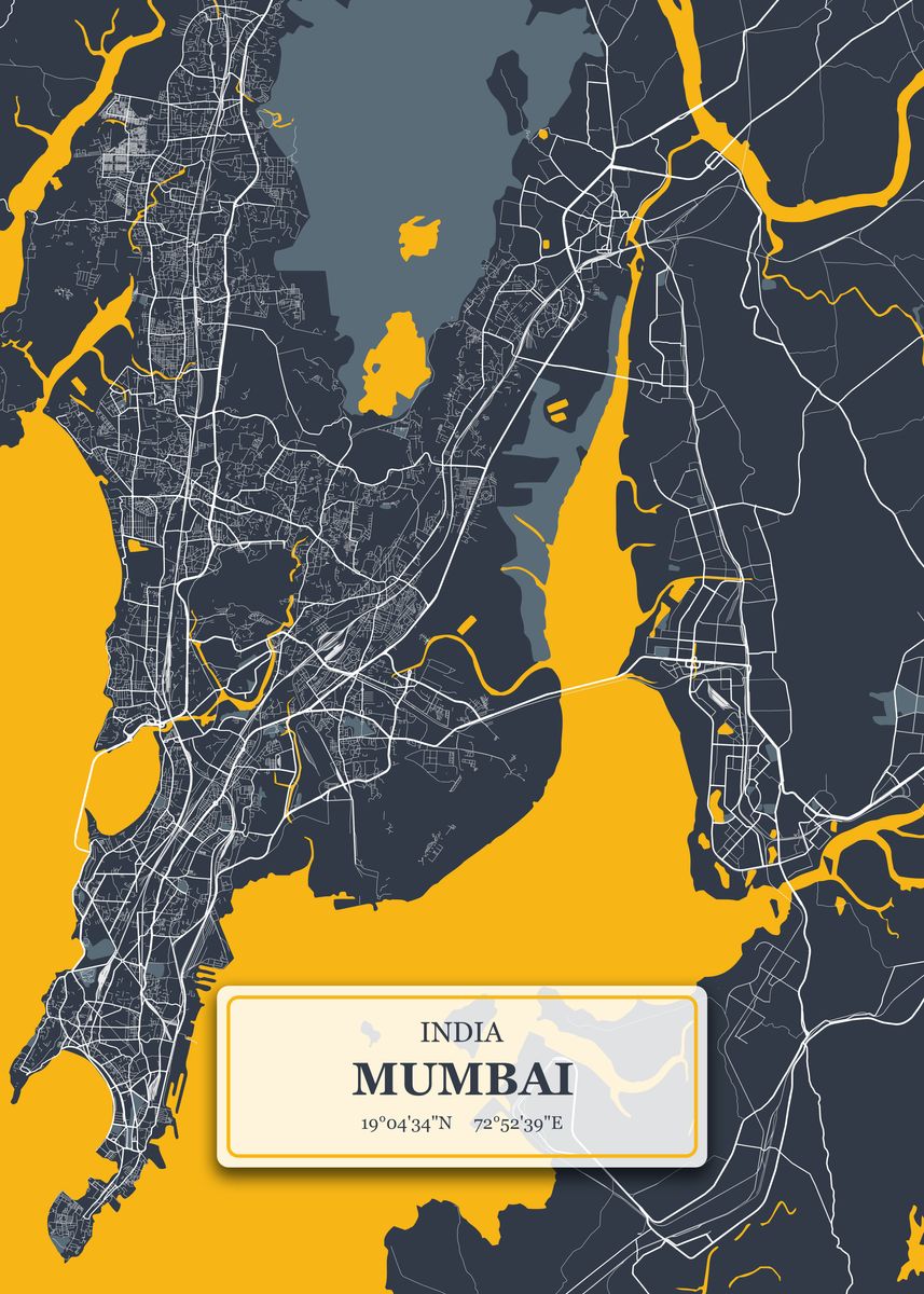 'Mumbai India City Map with' Poster, picture, metal print, paint by ...